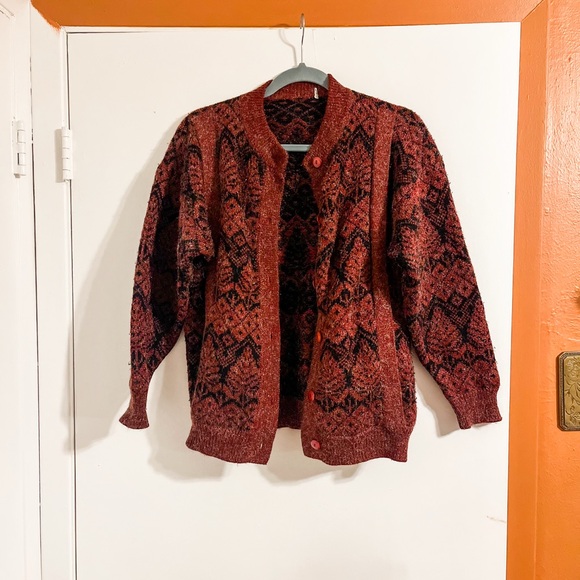 American Vintage | Sweaters | Vintage Burgundy And Black Botanical ...